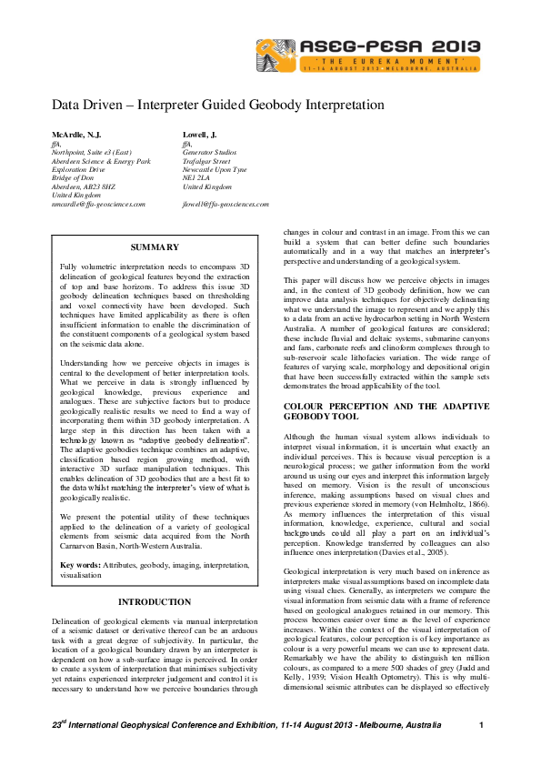 (PDF) Data Driven Interpreter Guided Geobody Interpretation