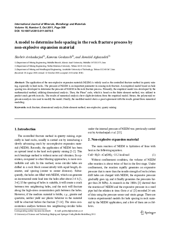 (PDF) A model to determine hole spacing in the rock fracture process by ...