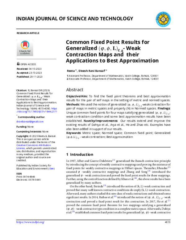 (PDF) Common Fixed Point Results for Generalized (φ; ϕ ; L)f; g- Weak Contraction Maps and their ...
