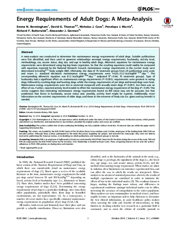 (PDF) Energy Requirements of Adult Dogs: A Meta-Analysis