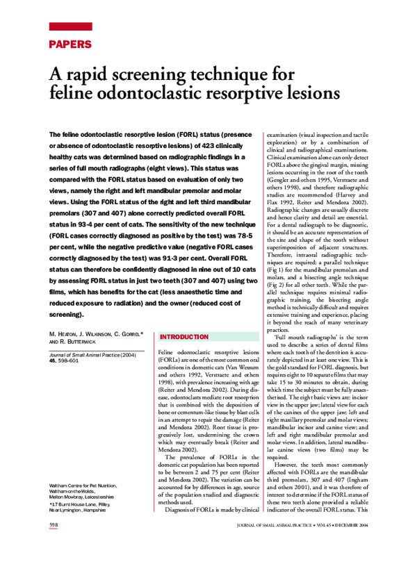 (PDF) A rapid screening technique for feline odontoclastic resorptive ...