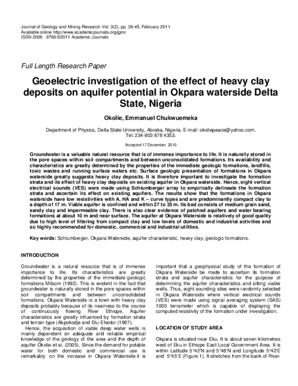 (PDF) Geoelectric investigation of the effect of heavy clay deposits on ...