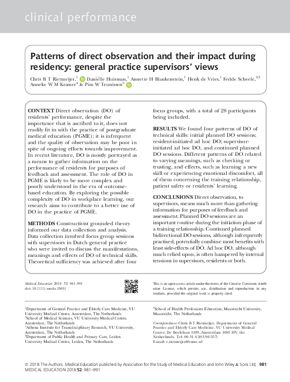 (PDF) Patterns of direct observation and their impact during residency ...