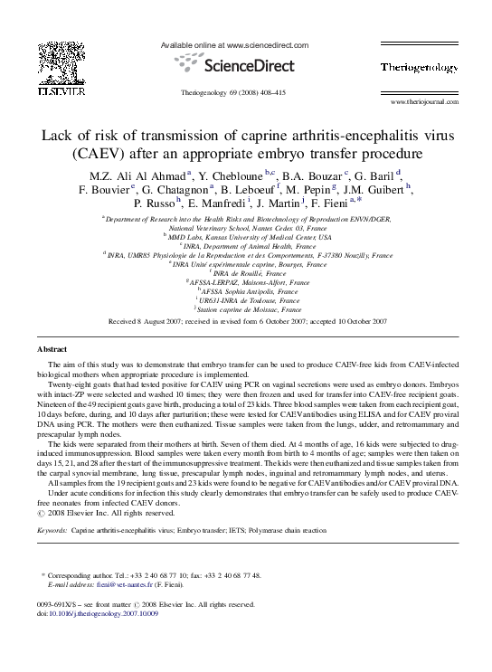 Lack of risk of transmission of caprine arthritis-encephalitis virus ...