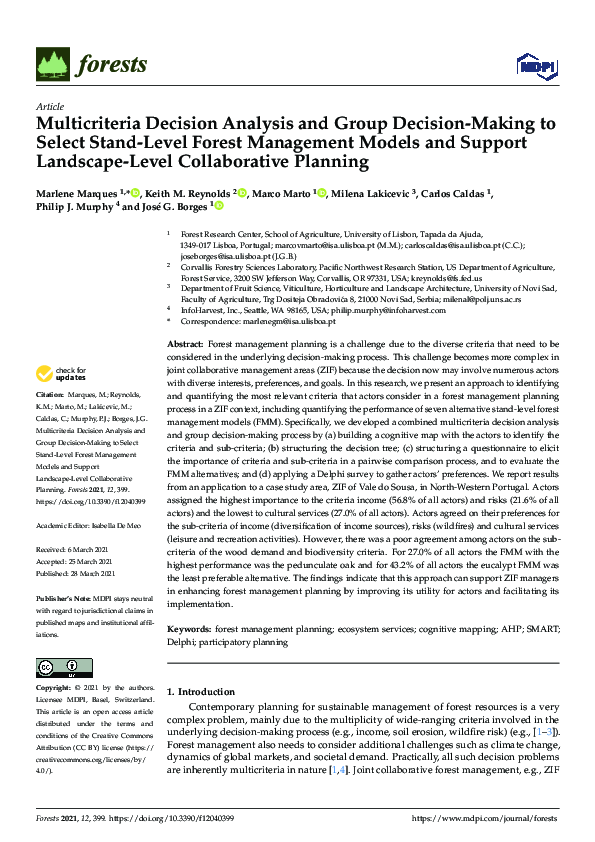 (PDF) Multicriteria Decision Analysis and Group Decision-Making to Select Stand-Level Forest ...