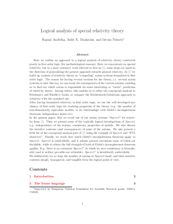 (PDF) Logical analysis of special relativity theory