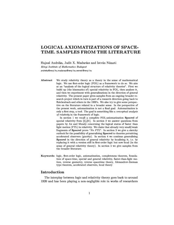 (PDF) Logical Axiomatizations of Space-Time. Samples from the Literature