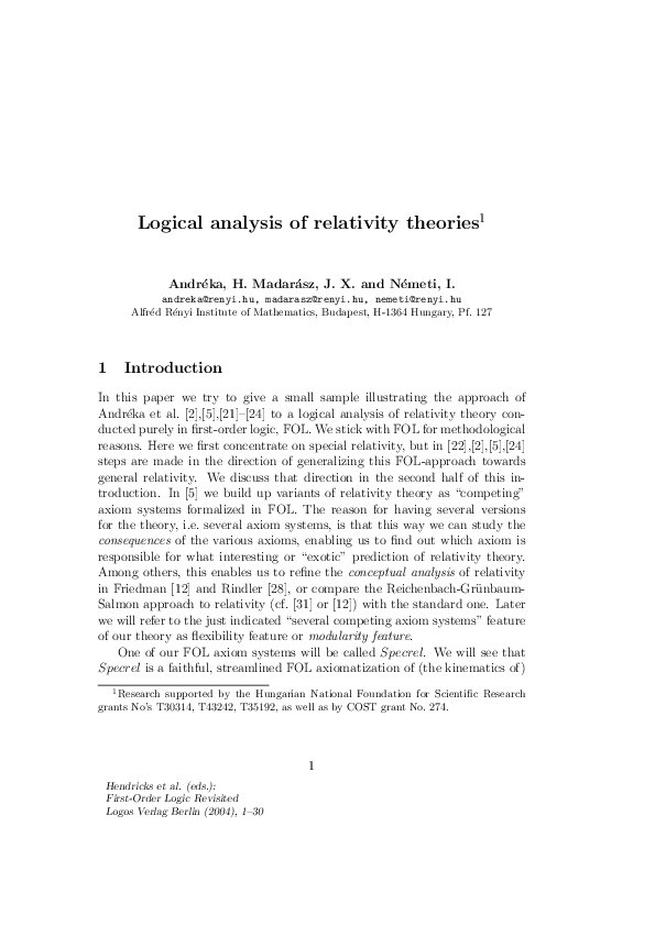 (PDF) Logical analysis of relativity theories