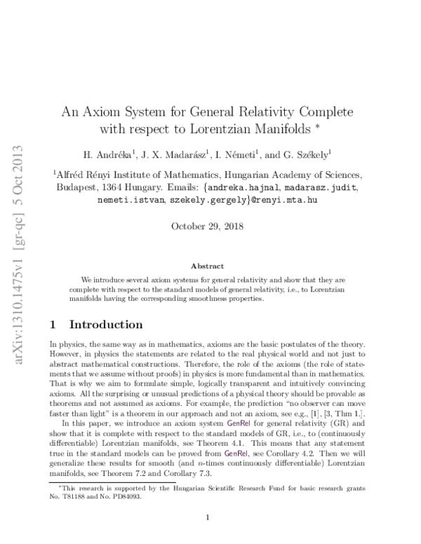 (PDF) An Axiom System for General Relativity Complete with respect to ...
