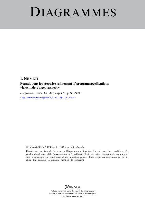 (PDF) Foundations for stepwise refinement of program specifications via cylindric algebra theory