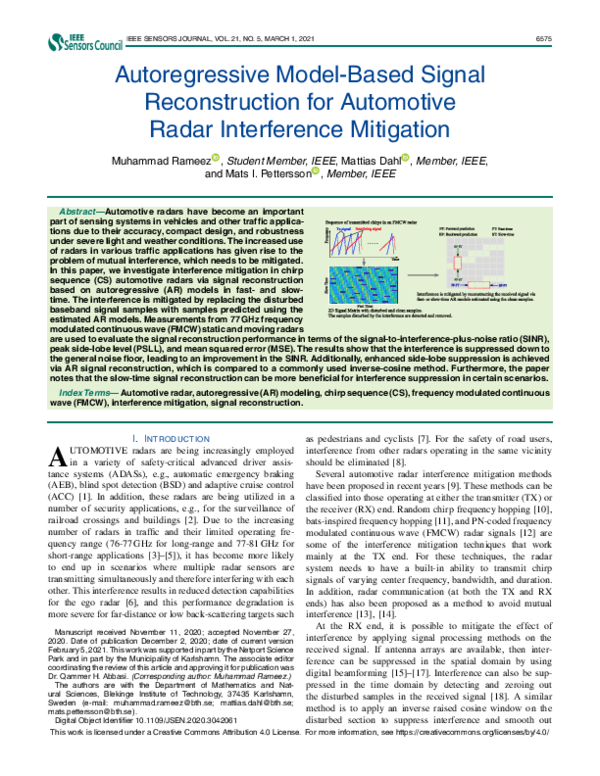 (PDF) Autoregressive Model-Based Signal Reconstruction for Automotive Radar Interference Mitigation