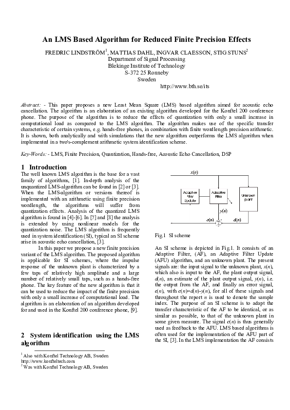 (PDF) An LMS Based Algorithm for reduced Finite Precision Effects
