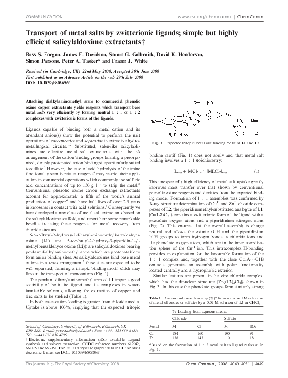 (PDF) Transport of metal salts by zwitterionic ligands; simple but ...