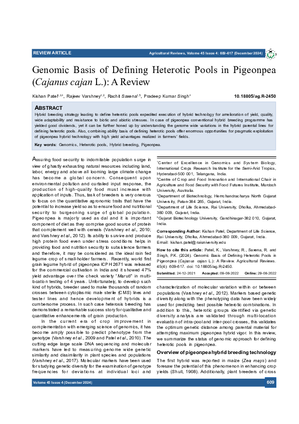 (PDF) Genomic Basis of Defining Heterotic Pools in Pigeonpea (Cajanus ...