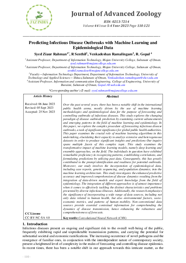 (PDF) Predicting Infectious Disease Outbreaks with Machine Learning and Epidemiological Data