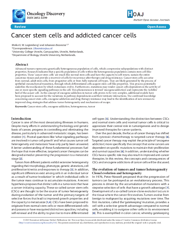 (PDF) Cancer stem cells and addicted cancer cells