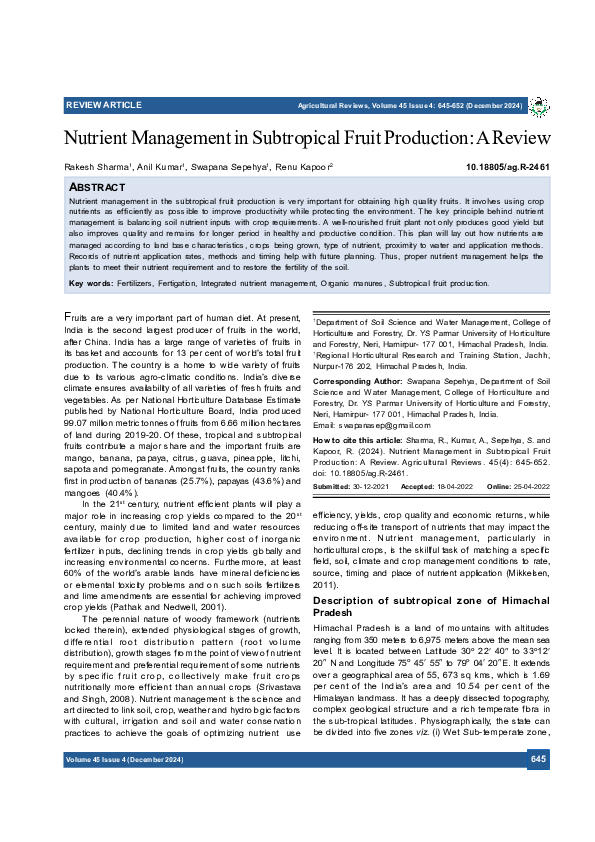 (PDF) Nutrient Management in Subtropical Fruit Production: A Review