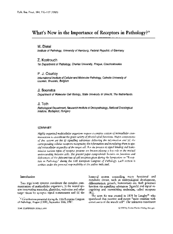 (PDF) What’s New in the Importance of Receptors in Pathology?
