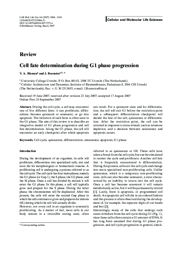 (PDF) Cell fate determination during G1 phase progression