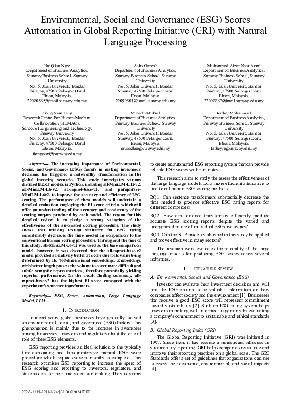 (PDF) Environmental, Social and Governance (ESG) Scores Automation in ...