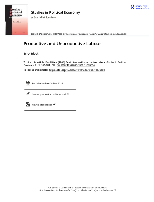(PDF) Productive and Unproductive Labour