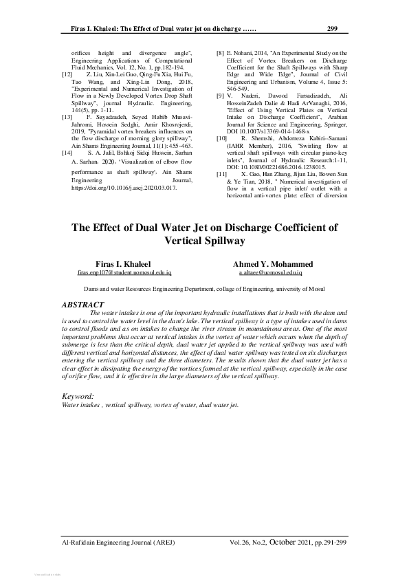 (PDF) The Effect of Dual Water Jet on Discharge Coefficient of Vertical ...