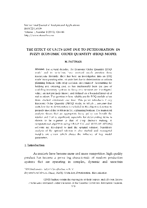 (PDF) The Effect of Units Lost Due to Deterioration in Fuzzy Economic ...