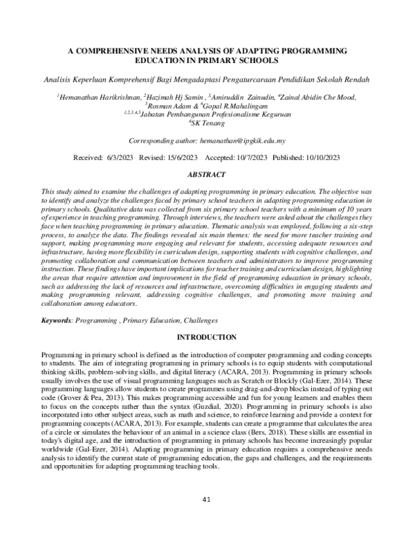 (PDF) A Comprehensive Needs Analysis Of Adapting Programming Education ...
