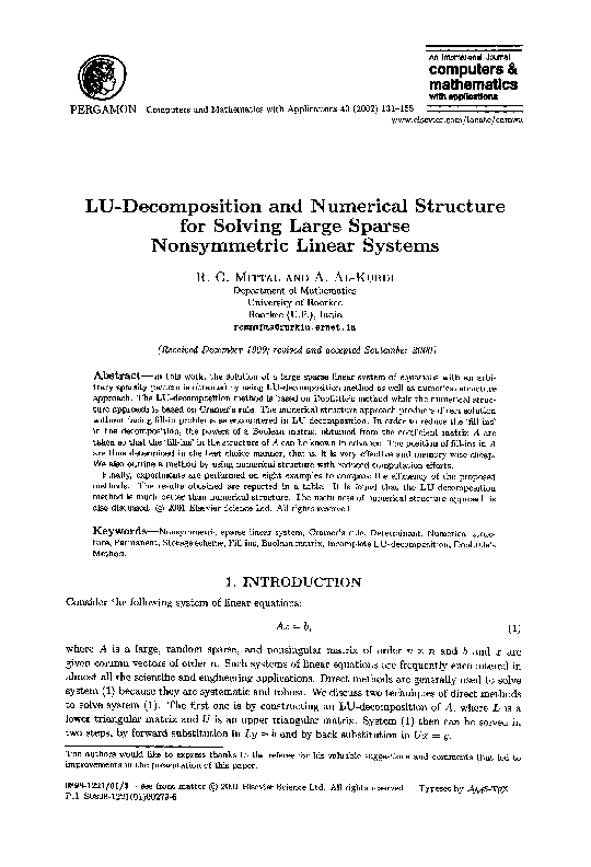 LU-decomposition and numerical structure for solving large sparse nonsymmetric linear systems
