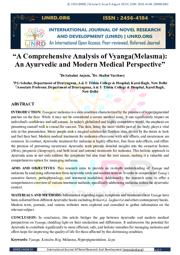 (PDF) A Comprehensive Analysis of Vyanga(Melasma)