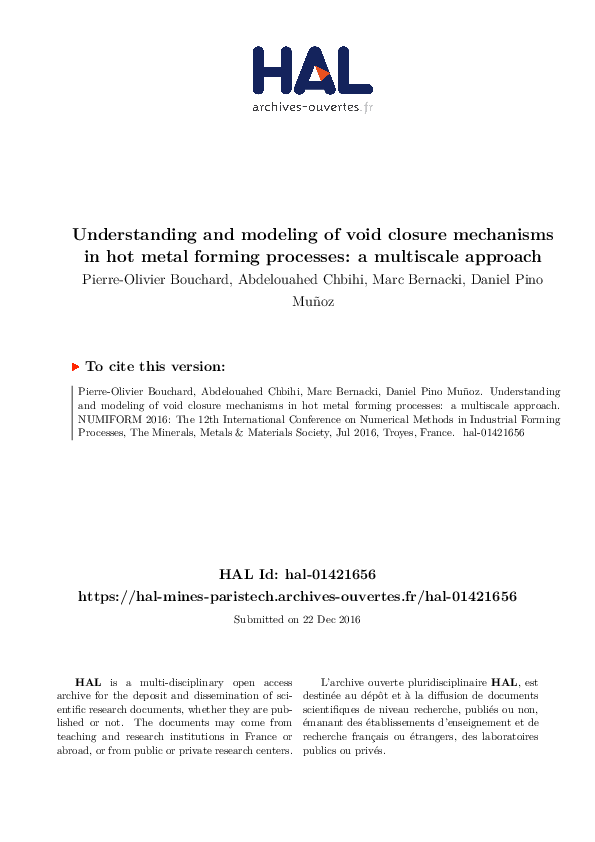 (PDF) Understanding and modeling of void closure mechanisms in hot ...