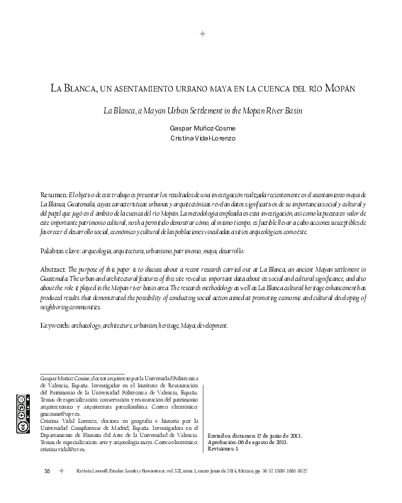(PDF) La Blanca, a Mayan Urban Settlement in the Mopan River Basin