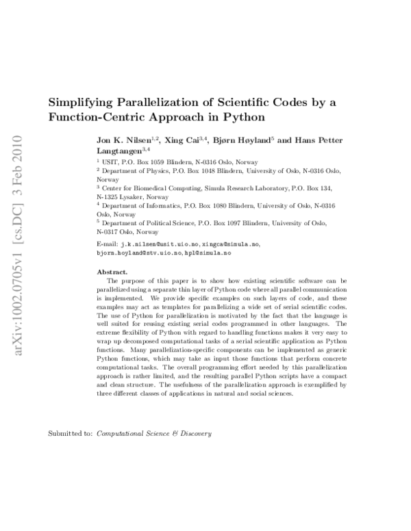 (PDF) 0 Simplifying Parallelization of Scientific Codes by a Function-Centric Approach in Python