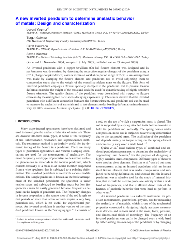 (PDF) A new inverted pendulum to determine anelastic behavior of metals ...