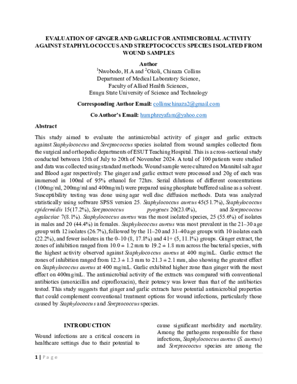 (PDF) EVALUATION OF GINGER AND GARLIC FOR ANTIMICROBIAL ACTIVITY ...