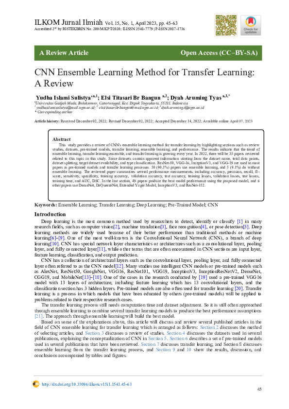 (PDF) CNN Ensemble Learning Method for Transfer learning: A Review