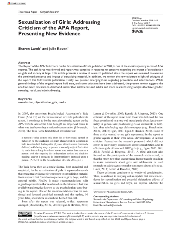 Pdf Sexualization Of Girls Addressing Criticism Of The Apa Report