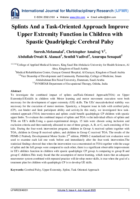 (PDF) Splints and a Task-oriented Approach Improve Upper Extremity ...
