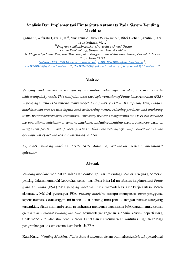 (PDF) Analisis Dan Implementasi Finite State Automata Pada Sistem Vending Machine