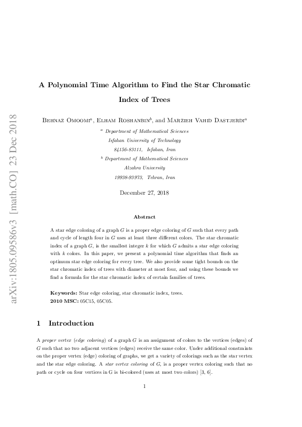 (PDF) A Polynomial Time Algorithm to Find the Star Chromatic Index of Trees