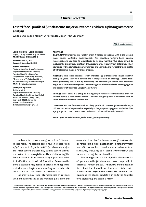 (PDF) Lateral facial profile of β-thalassemia major in Javanese ...