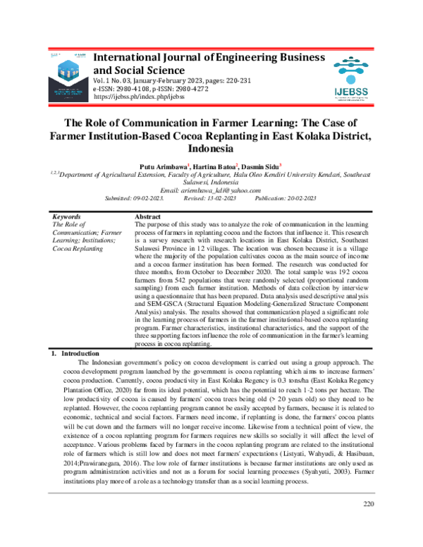(PDF) The Role of Communication in Farmer Learning: The Case of Farmer ...