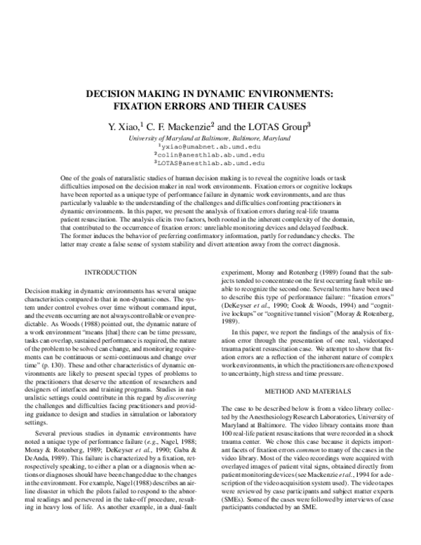 (PDF) Decision Making in Dynamic Environments: Fixation Errors and Their Causes