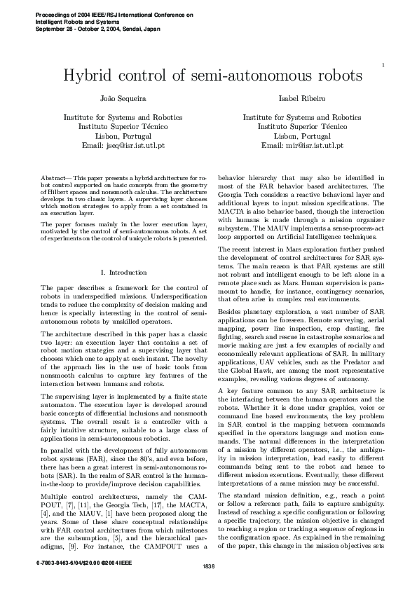 (PDF) Hybrid control of semi-autonomous robots