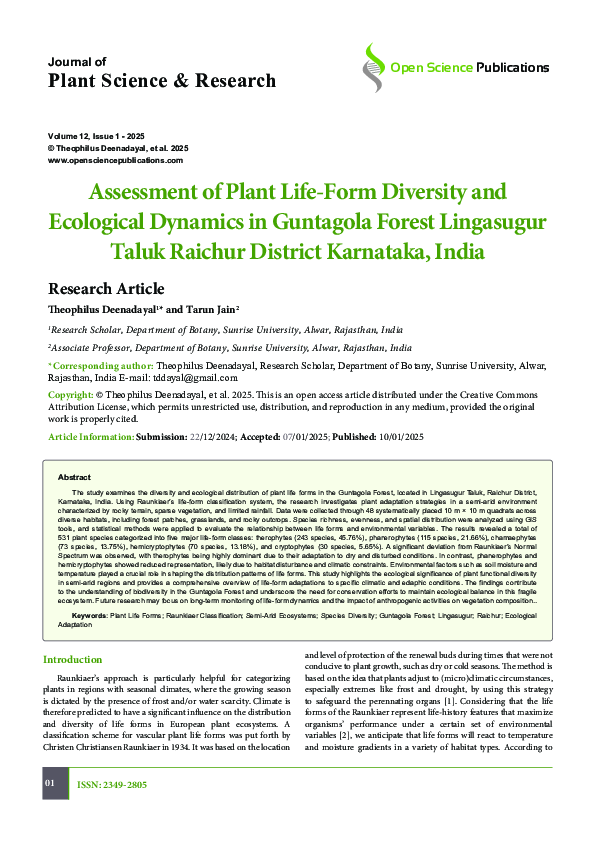 (PDF) Assessment of Plant Life-Form Diversity and Ecological Dynamics ...