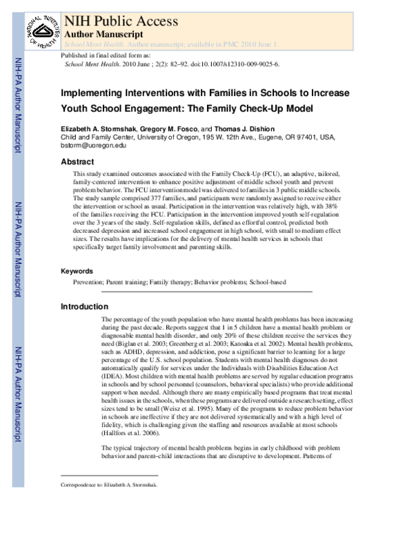 (PDF) Implementing Interventions with Families in Schools to Increase ...