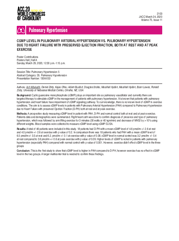 (PDF) CGMP Level in Pulmonary Arterial Hypertension vs. Pulmonary ...