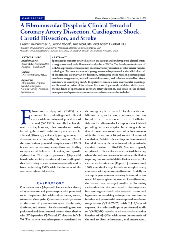 (PDF) A Fibromuscular Dysplasia Clinical Tetrad of Coronary Artery ...