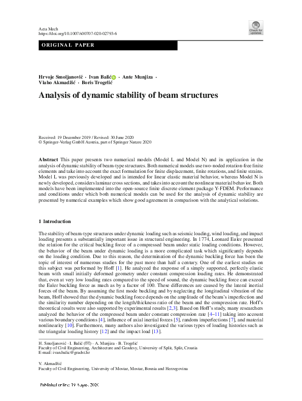 (PDF) Analysis of dynamic stability of beam structures