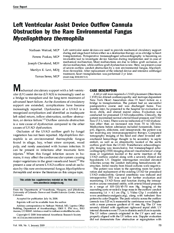 (PDF) Left Ventricular Assist Device Outflow Cannula Obstruction